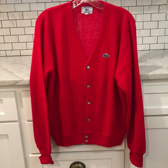 Lacoste | Sweaters | Vintage Izod Lacoste Cardigan Sweater Mens Large Red Usa Croc Logo Orlon ...